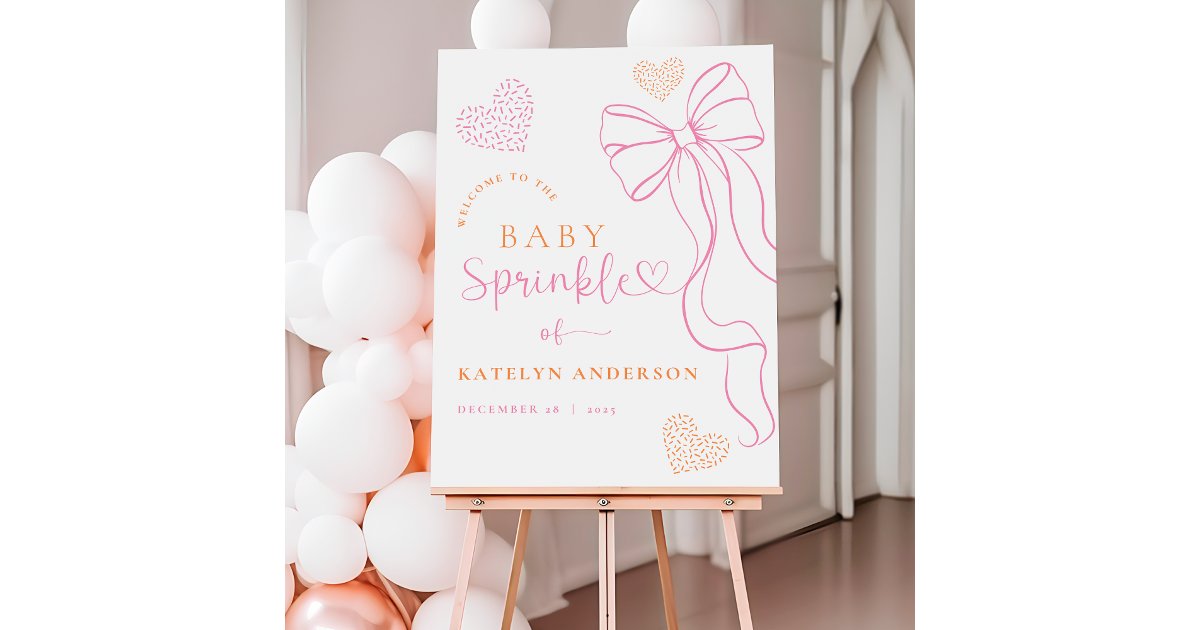 Pink Bow Hearts Baby Sprinkle Welcome Sign | Zazzle