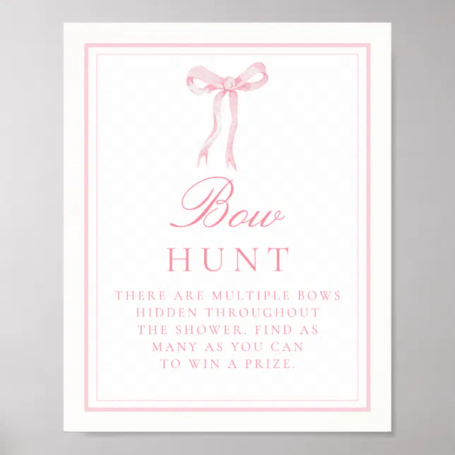 Pink Bow Hunt Coquette Find The Bows Guess Game Poster | Zazzle