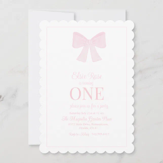 Pink Bow Invitation Grandmillennial Preppy | Zazzle