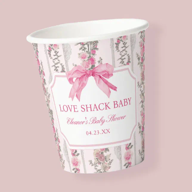 Pink Bow Love Shack Baby Shower Favors Paper Cups | Zazzle