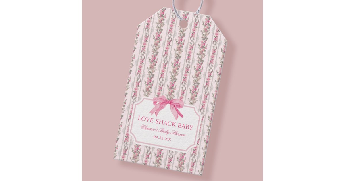 Pink Bow Love Shack Baby Shower Gift Tags | Zazzle