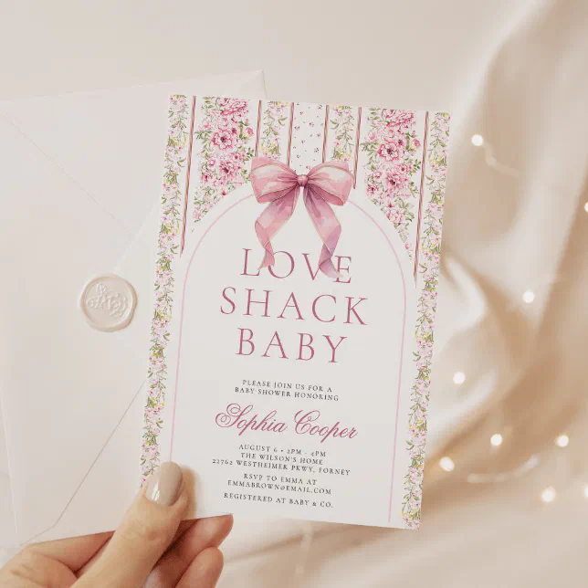 Pink Bow Love Shack Baby Shower Invitation | Zazzle