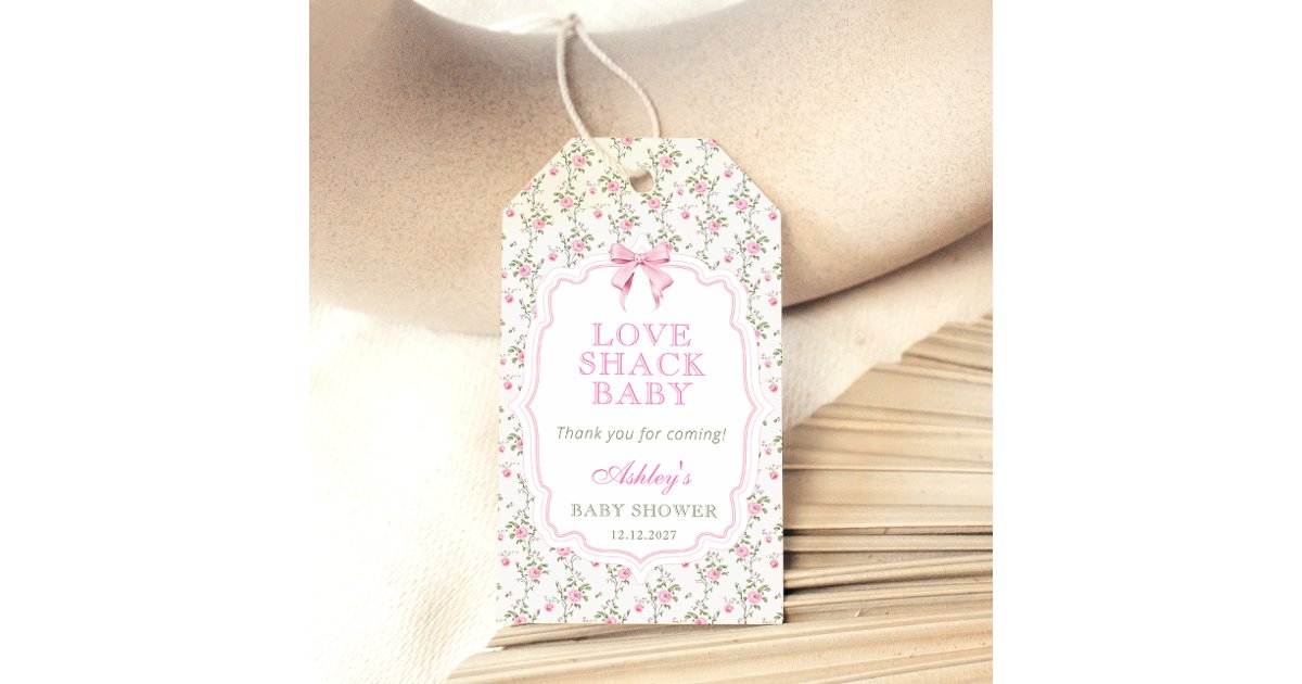Pink Bow Love Shack Baby Shower Thank You Gift Tag | Zazzle
