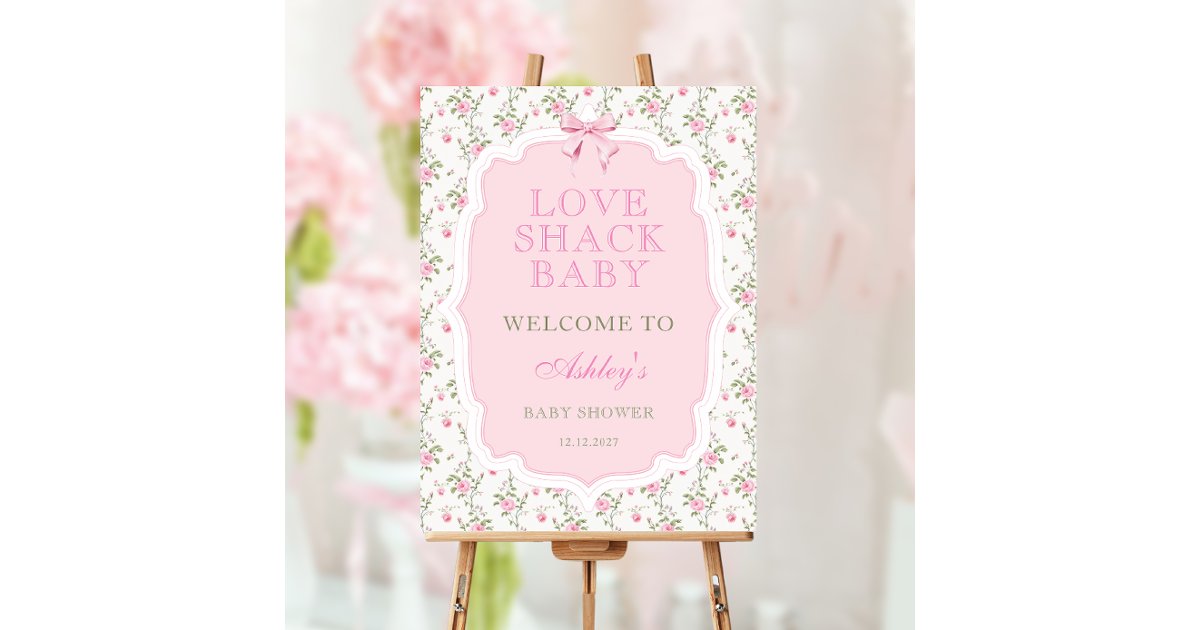 Pink Bow Love Shack Baby Shower Welcome Foam Board | Zazzle