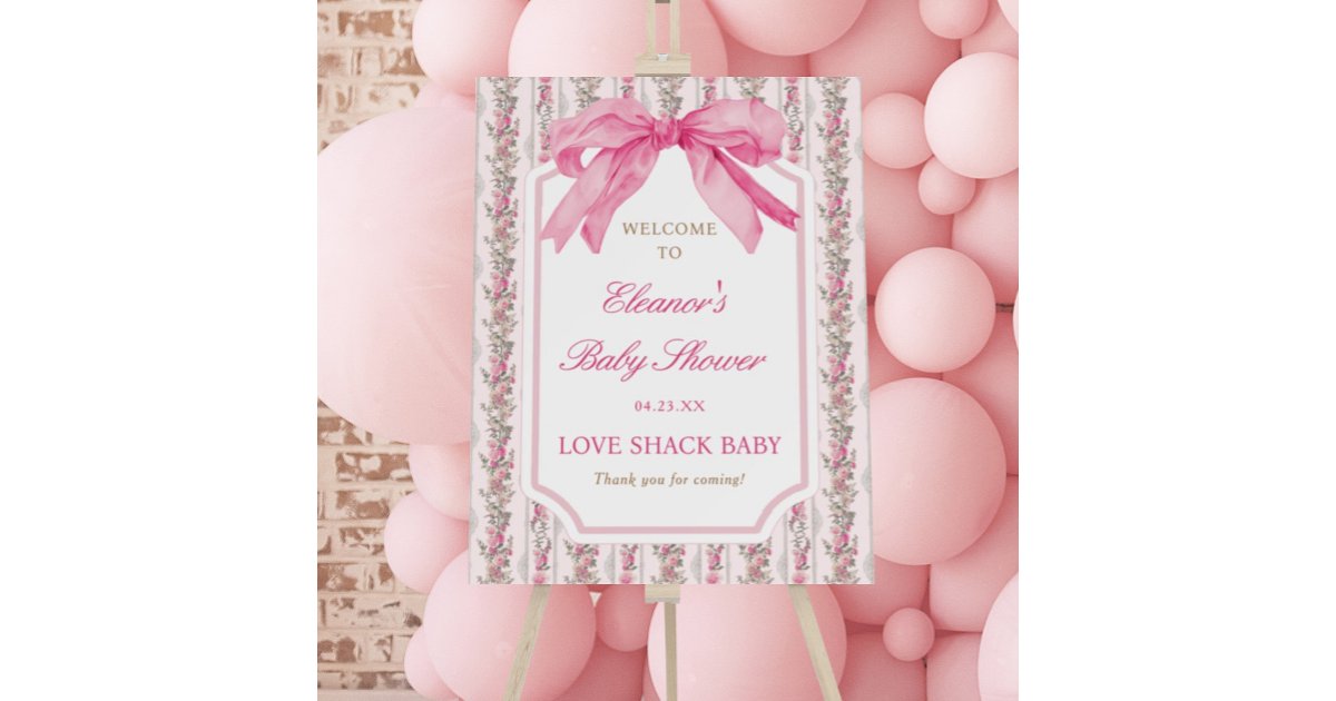 Pink Bow Love Shack Baby Shower Welcome Sign | Zazzle