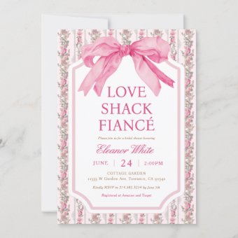 Pink Bow Love Shack Fiance Bridal Shower Invitation | Zazzle