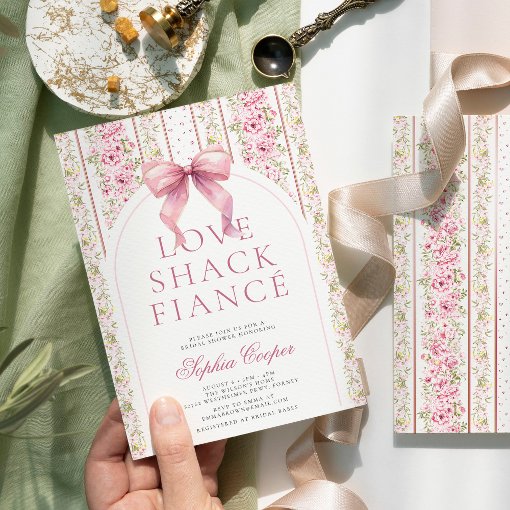 Pink Bow Love Shack Fiance Bridal Shower Invitation | Zazzle