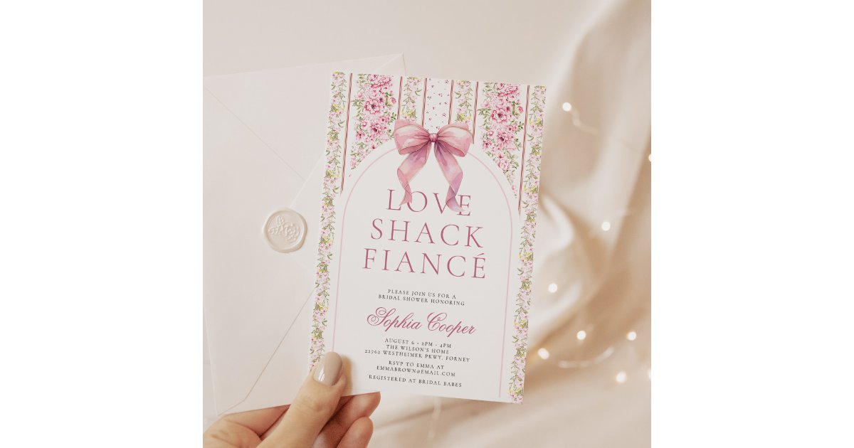 Pink Bow Love Shack Fiance Bridal Shower Invitation | Zazzle