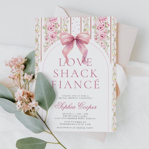 Pink Bow Love Shack Fiance Bridal Shower Invitation | Zazzle