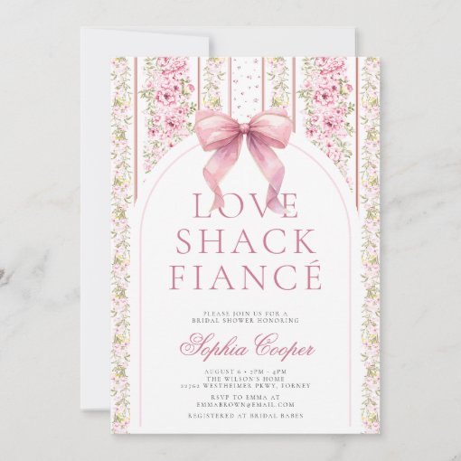 Pink Bow Love Shack Fiance Bridal Shower Invitation | Zazzle