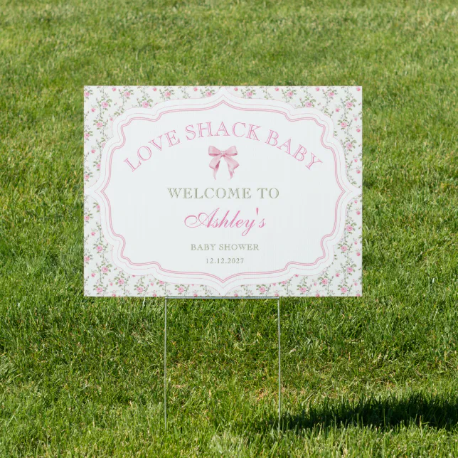 Pink Bow Love Shack Girl Baby Shower Welcome Sign | Zazzle