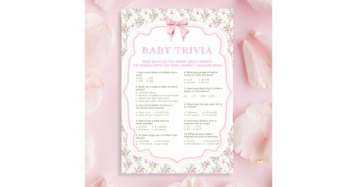 Pink Bow Love Shack Vintage Baby Trivia Game | Zazzle