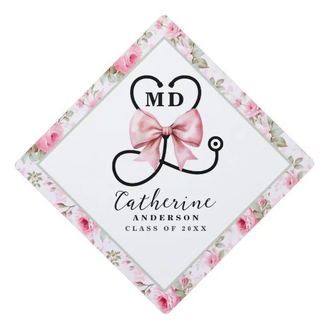 Pink Bow Medical Doctor Graduation Cap Topper | Zazzle