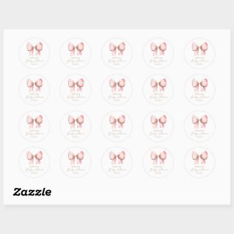 Pink Bow Minimalist Girl Baby Shower Classic Round Sticker | Zazzle