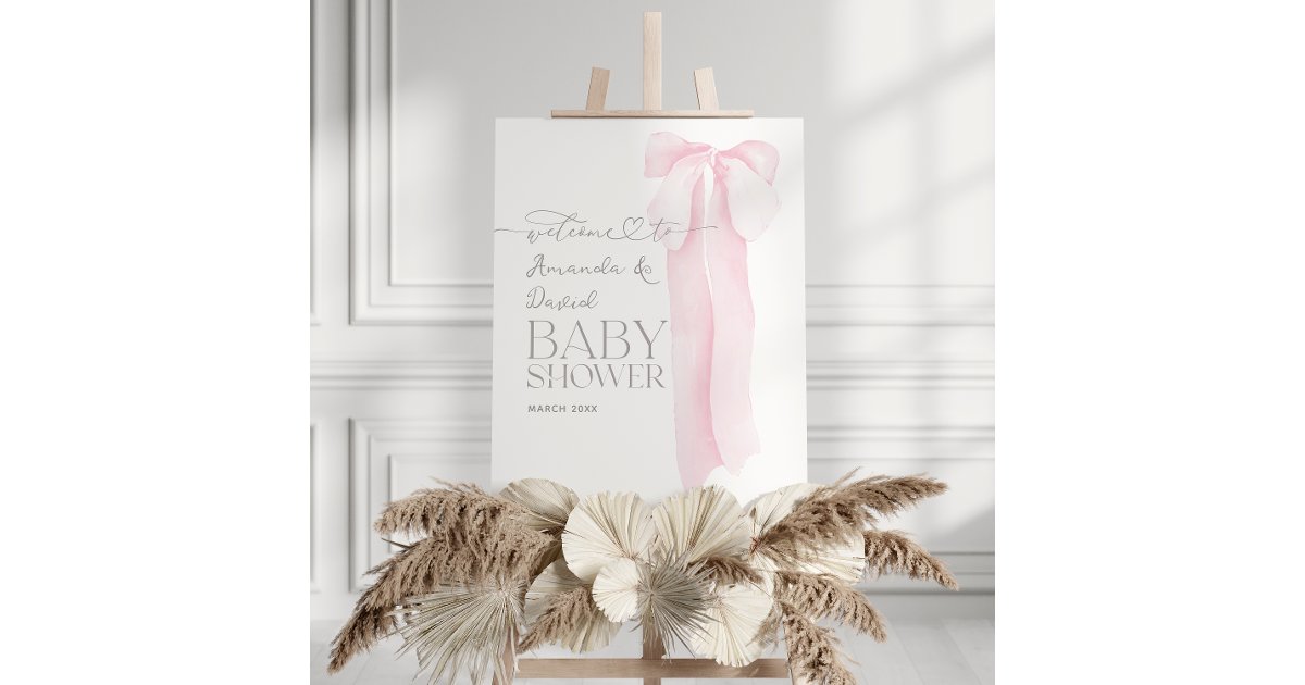 Pink Bow Minimalist Girl Baby Shower Foam Board | Zazzle