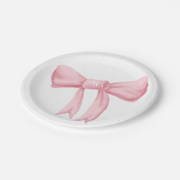 Pink Bow Monogram Preppy Paper Plates | Zazzle