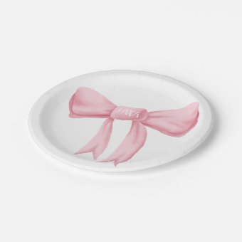 Pink Bow Monogram Preppy Paper Plates | Zazzle