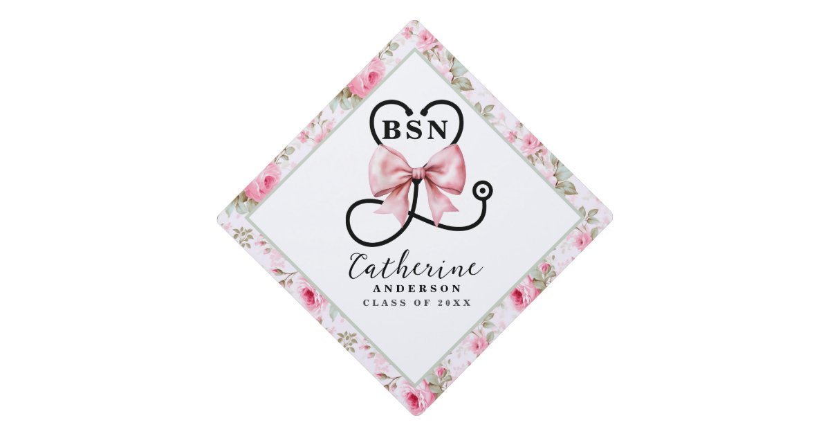 Pink Bow Nurse BSN Graduation Cap Topper | Zazzle