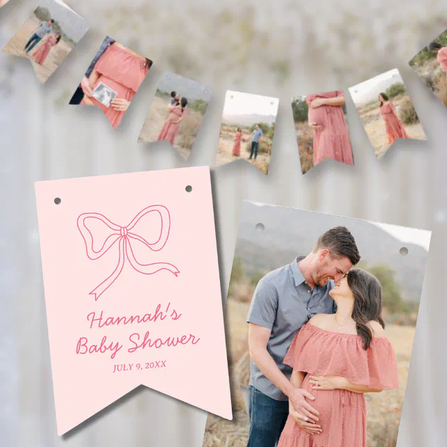 Pink Bow Personalized Baby Shower Photo Banner | Zazzle