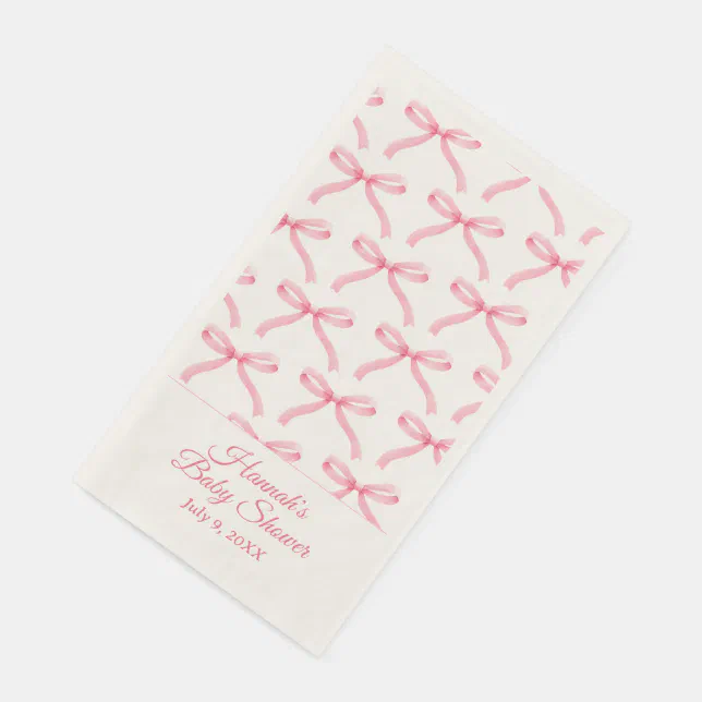 Pink Bow Preppy Baby Shower Guest Towel Napkins | Zazzle