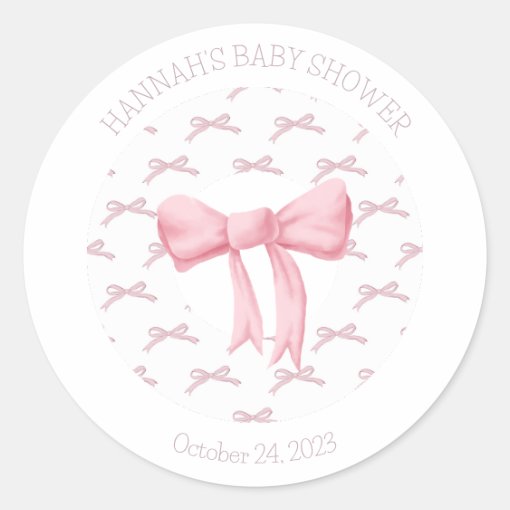 Pink Bow Preppy Baby Shower Label, Sticker | Zazzle