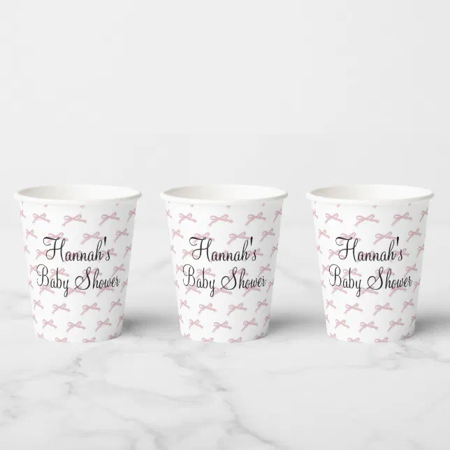 Pink Bow Preppy Baby Shower Paper Cups | Zazzle