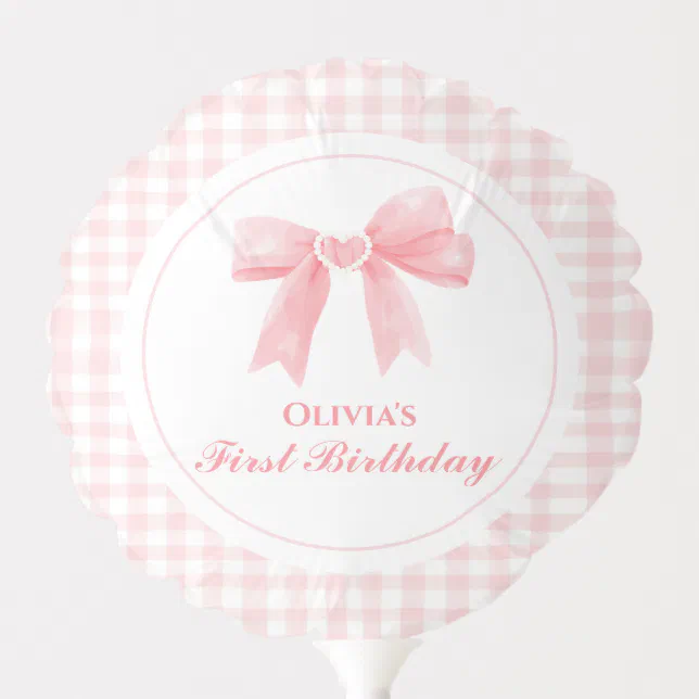 Pink Bow preppy Coquette 1st birthday Balloon | Zazzle