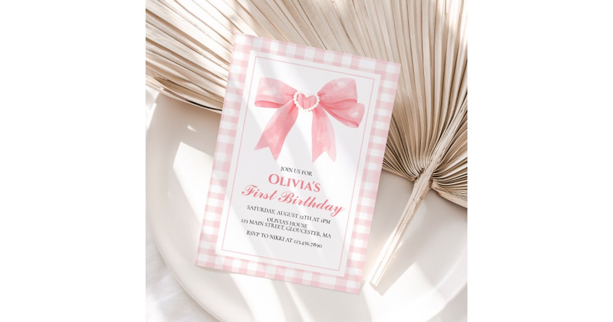 Pink Bow preppy Coquette 1st birthday Invitation | Zazzle