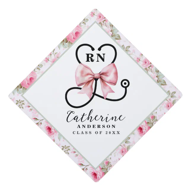 Pink Bow Registered Nurse Graduation Cap Topper | Zazzle