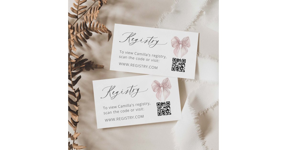 Pink Bow Registry QR code Enclosure Card | Zazzle