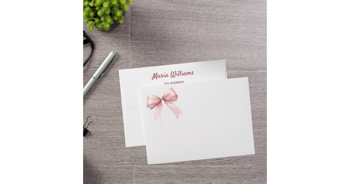 Pink bow return address envelope | Zazzle