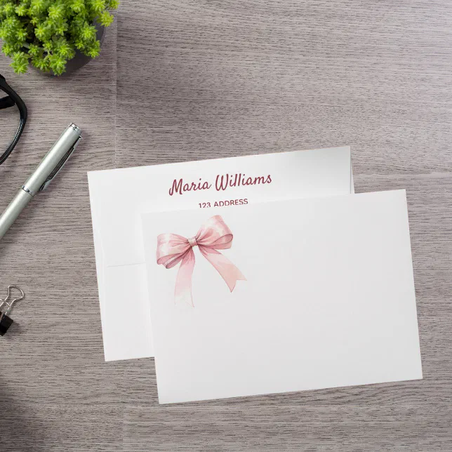 Pink bow return address envelope | Zazzle