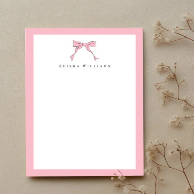 Pink Bow Ribbon Coquette Note Card | Zazzle