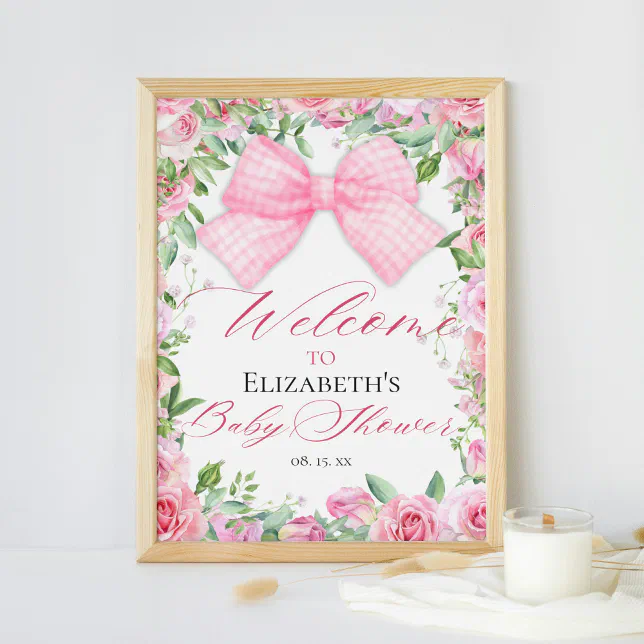 Pink Bow & Roses Coquette Baby Shower Welcome Poster | Zazzle