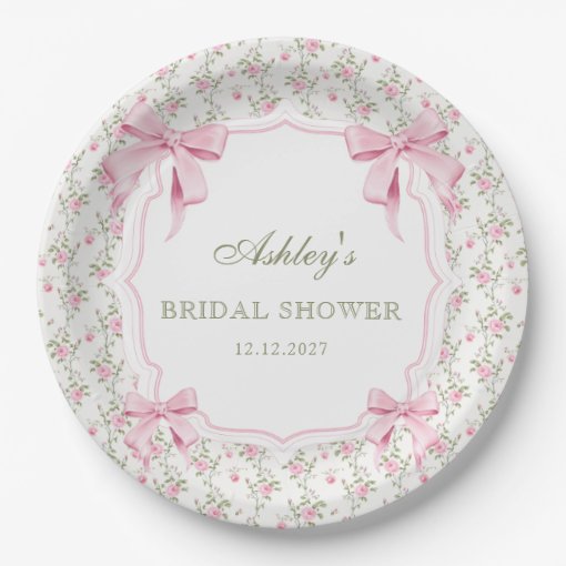 Pink Bow She's Tying the Knot Bridal Shower Paper Plates | Zazzle