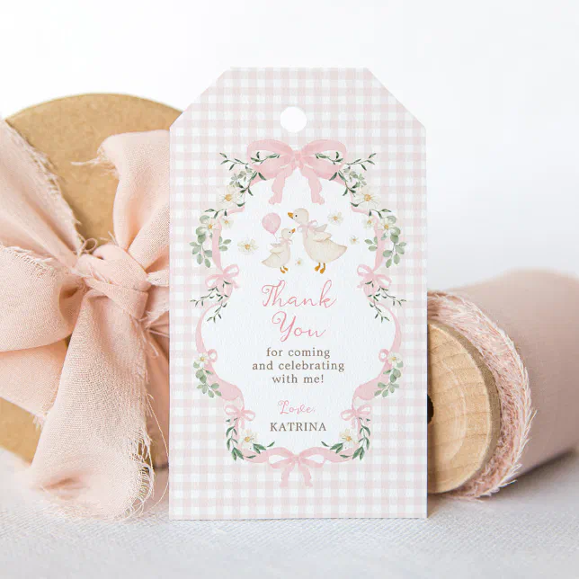 Pink Bow Silly Goose Baby Shower Thank You Gift Tags | Zazzle