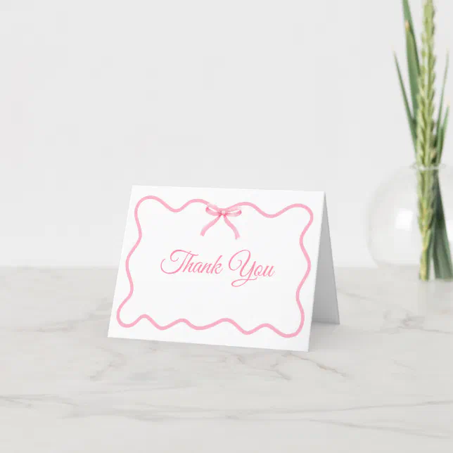 Pink Bow Simple Girly Coquette Thank You Card | Zazzle