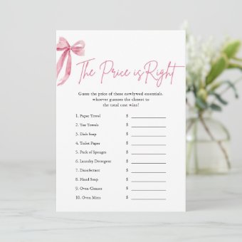 Pink Bow The Price is Right Bridal Shower Game Invitation | Zazzle