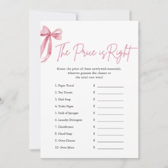 Pink Bow The Price is Right Bridal Shower Game Invitation | Zazzle