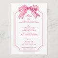 Pink Bow Toile Ribbon Bridal Shower Menu | Zazzle