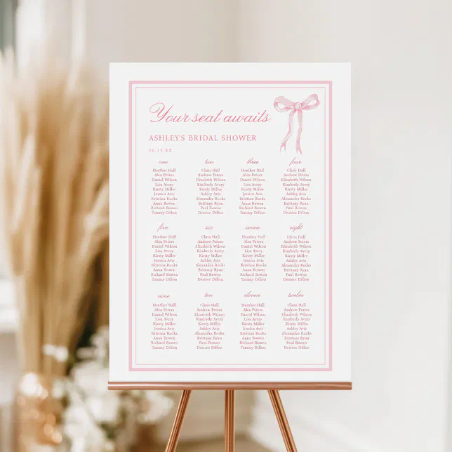 Pink Bow Tying The Knot 12 Tables Seating Chart Foam Board | Zazzle