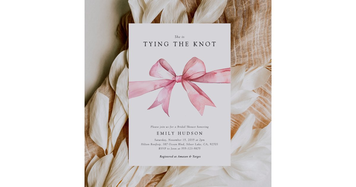 Pink Bow Tying the Knot Bridal Shower Invitation | Zazzle