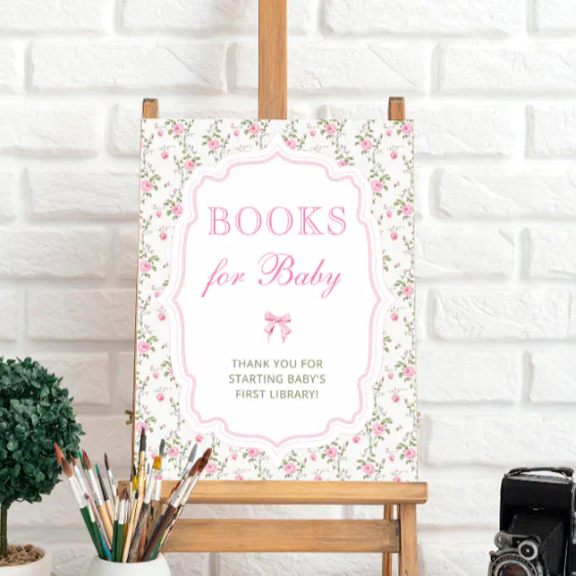 Pink Bow Vintage Floral Books for Baby Poster | Zazzle