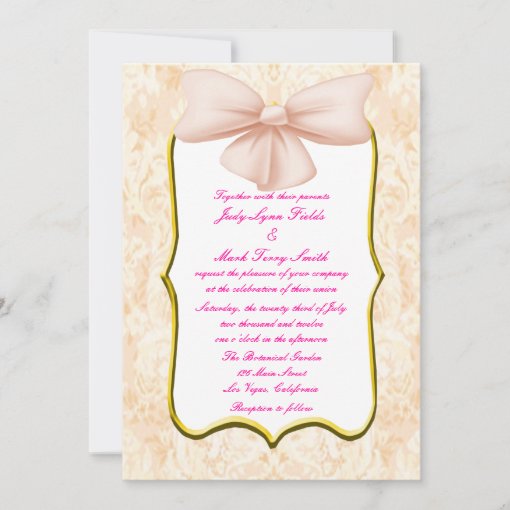 Pink Bow Wedding Invitation | Zazzle