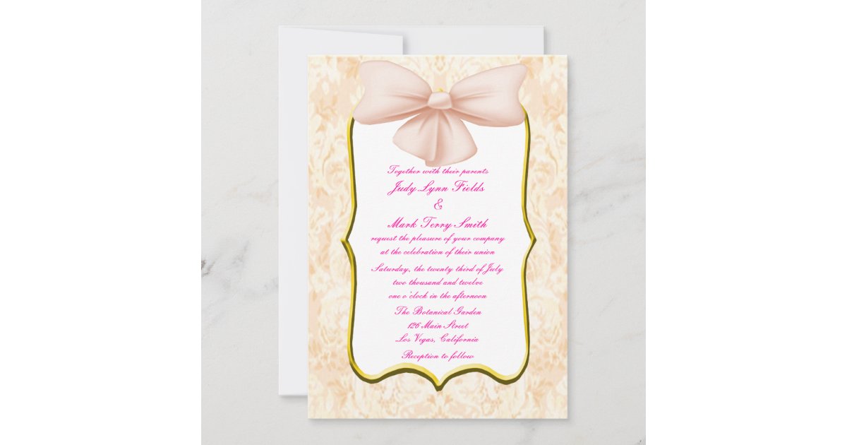 Pink Bow Wedding Invitation | Zazzle
