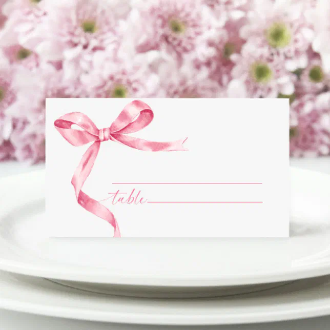 Pink Bow Wedding Place Card | Zazzle