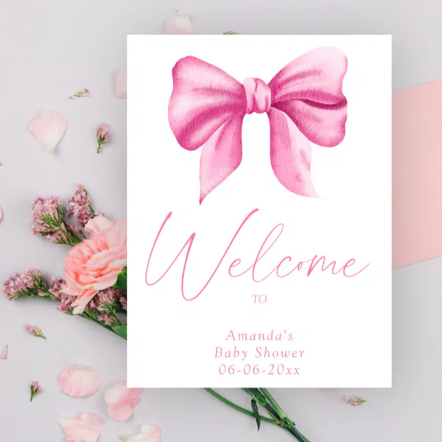 Pink bow - welcome baby shower party poster | Zazzle