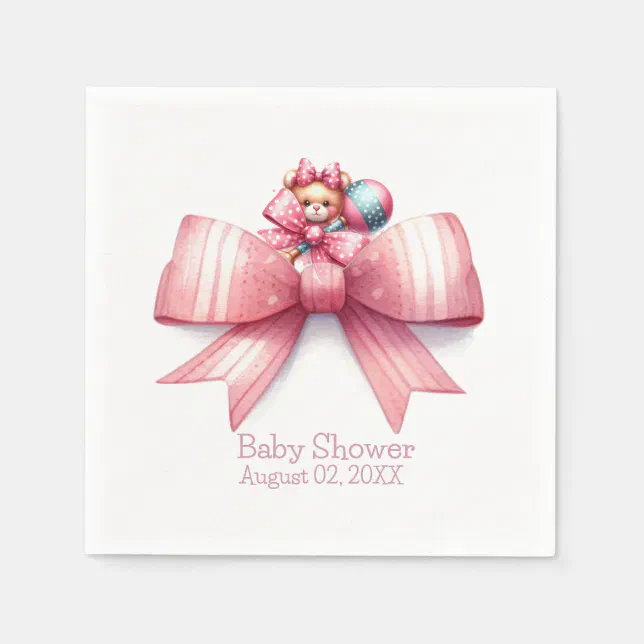Pink Bows Baby Shower Paper Napkins | Zazzle