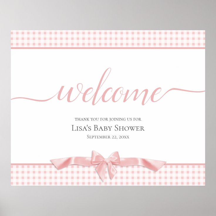 Pink Bows Baby Shower Welcome Sign | Zazzle