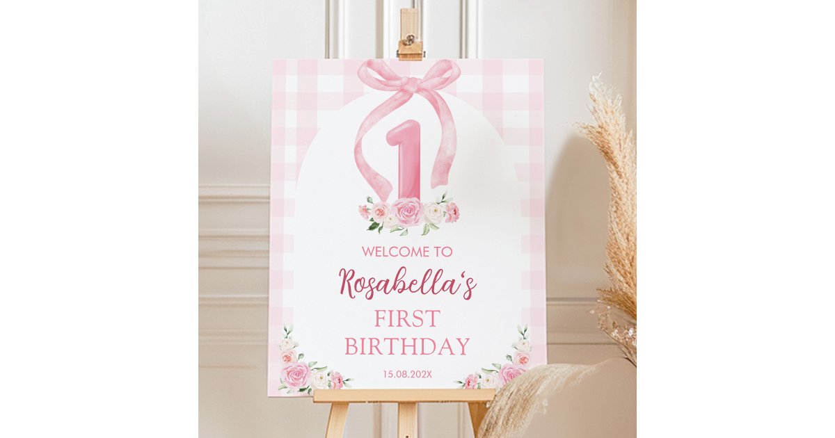 Pink Bows Coquette Birthday Welcome Sign | Zazzle